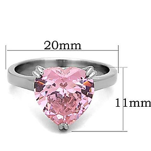 Nationalonlinediscounts Bold Pink Sapphire Heart CZ Stainless Steel Promise Love Engagement Ring (9)