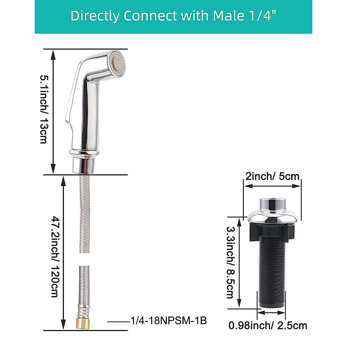 Hygie Rinse Kitchen Sink Side Sprayer with Quick Side Connector Compatible with Moen Faucet Sprayer Replacement, Kitchen Sink Faucet Sprayer Attachment with Water Hose/Holder, Chrome