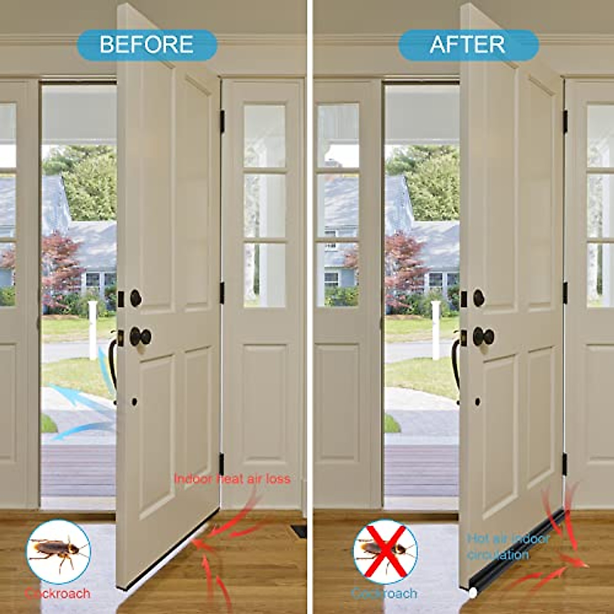 Door Draft Stopper, 37" Under Door Draft Stoppers, Adjustable Door Draft Blocker Bottom for Soundproof, Isolating Hot and Cold Air, Dust, Smoke, Wind and Breeze (Black, 1 Pack)