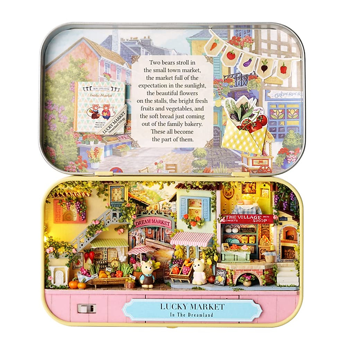 Kisoy Dollhouse Miniature with Furniture Kit, Handmade DIY House Model for Teens Adult Gift (Lucky Market)