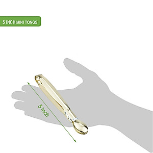 HINMAY Mini Serving Tongs 5 Inches Appetizer Tongs, Set of 4 (Gold)