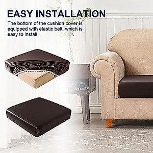 SUBRTEX Leather Waterproof Cushion Covers Breathable Sofa Seat Slipcpvers for 2-3-4 Seaters Stretch Replacement for Furniture Protector (2 Pack, Chocolate)