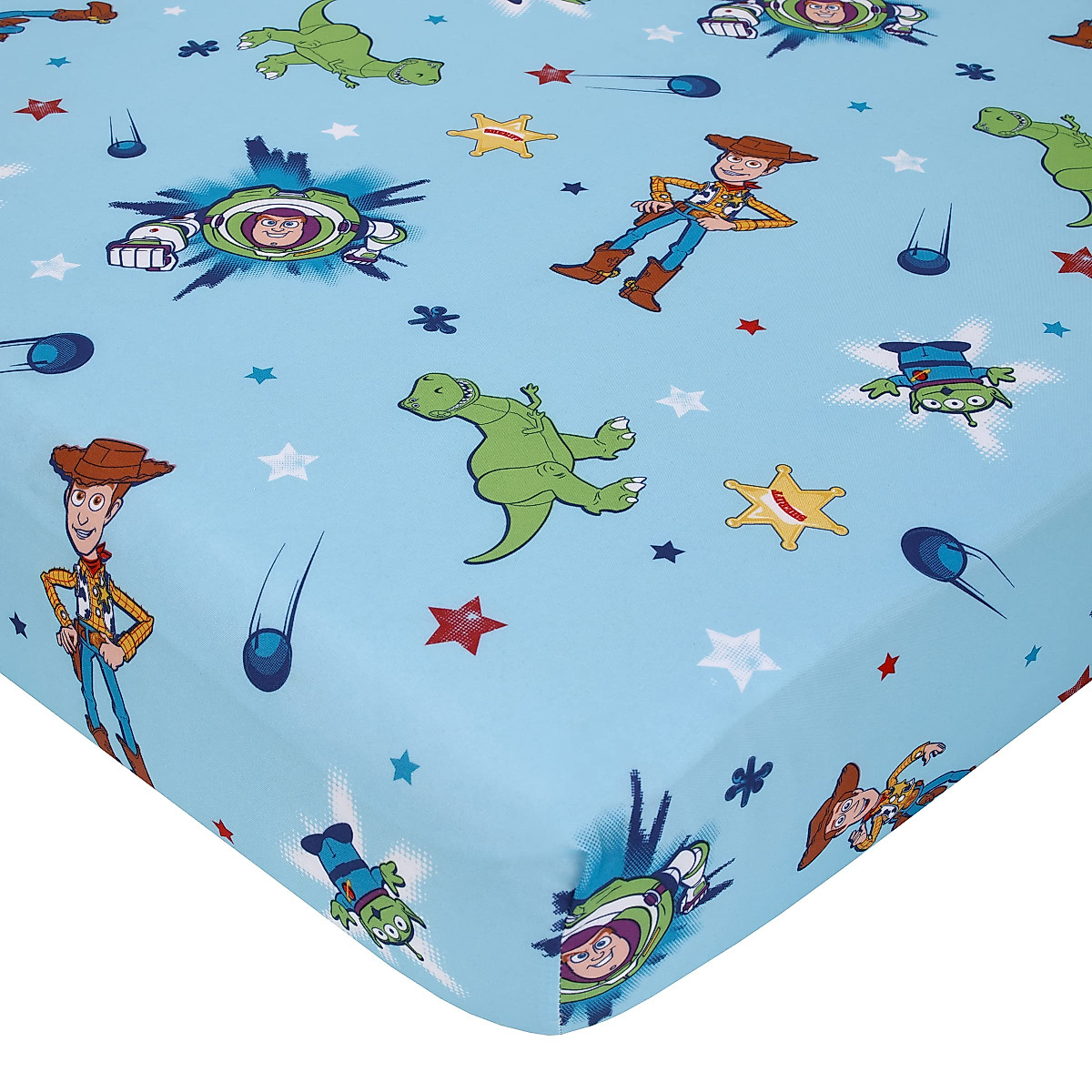DISNEY Toy Story Power Up 2 Pack Fitted Sheet and Pillowcase Toddler Sheet Set, Blue/Green