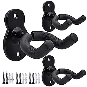 Sound harbor Guitar Wall Mount Wall Hanger 3 Pack Hook Black Metal Guitar Holder for Acoustic Electric Bass Guitar Ukulele Banjo mandolin