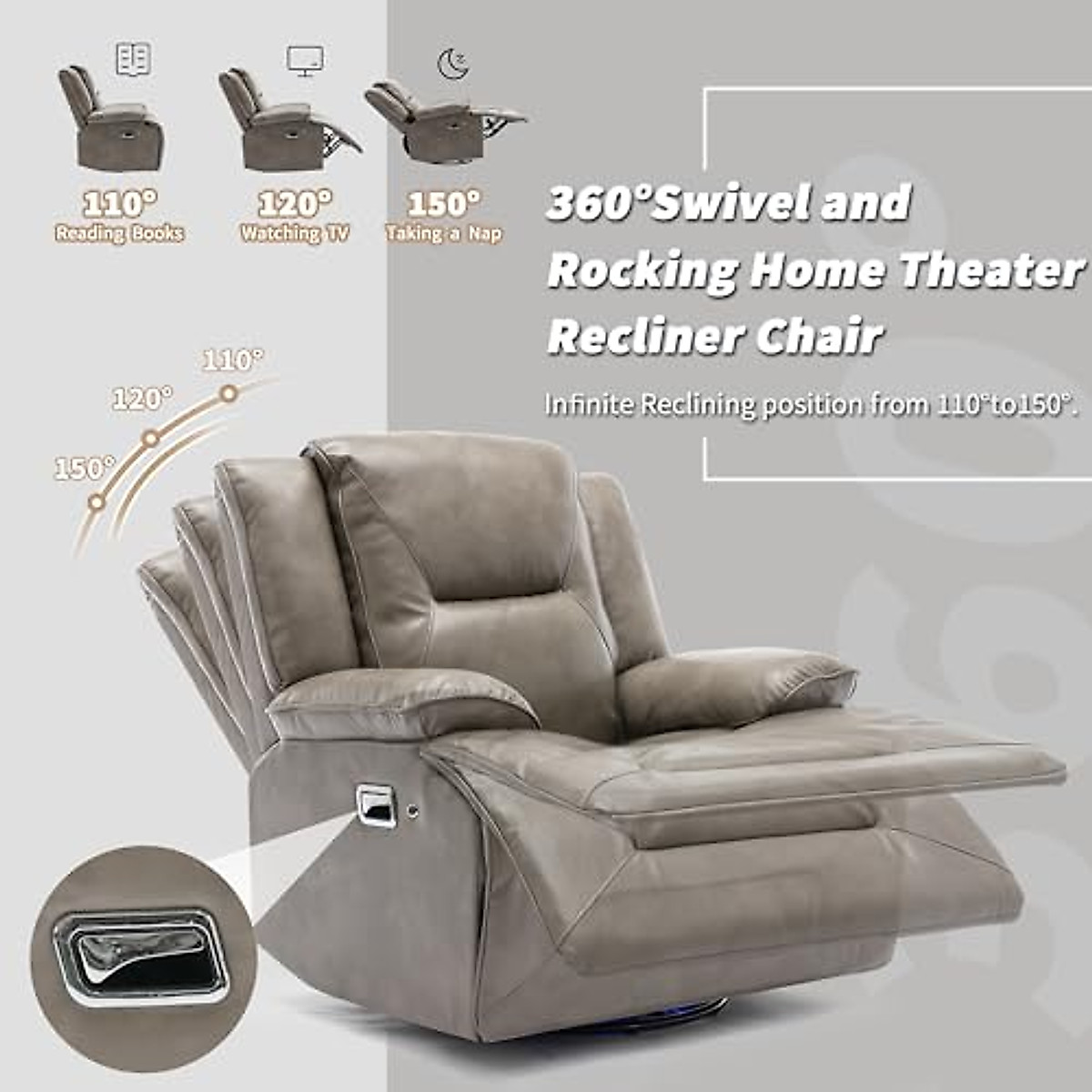 ERYE Home Theater and Living Room Recliner Sofa Couch for 3, Manual Reclining Sofa&Couch with LED Light Strip, 2 Cup Holders and DropDown Table for Home,Apartment,House