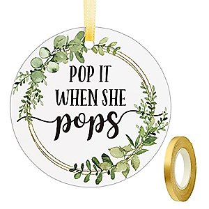 Pop It When She Pops Bottle Tags, Champagne Baby Shower Favor Tags, Set of 50 with Golden Ribbon