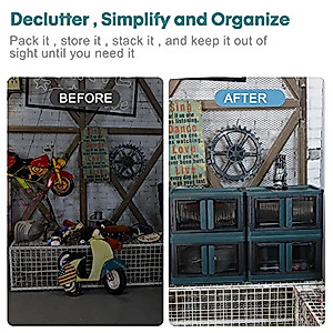 Hureny Storage Bins with Lids, 19 Gal (Pack of 1) Folding Storage Box, Plastic Storage Containers with Lids for Garage, Laundry Room, Office, Bedroom, Home, Dorm Room.