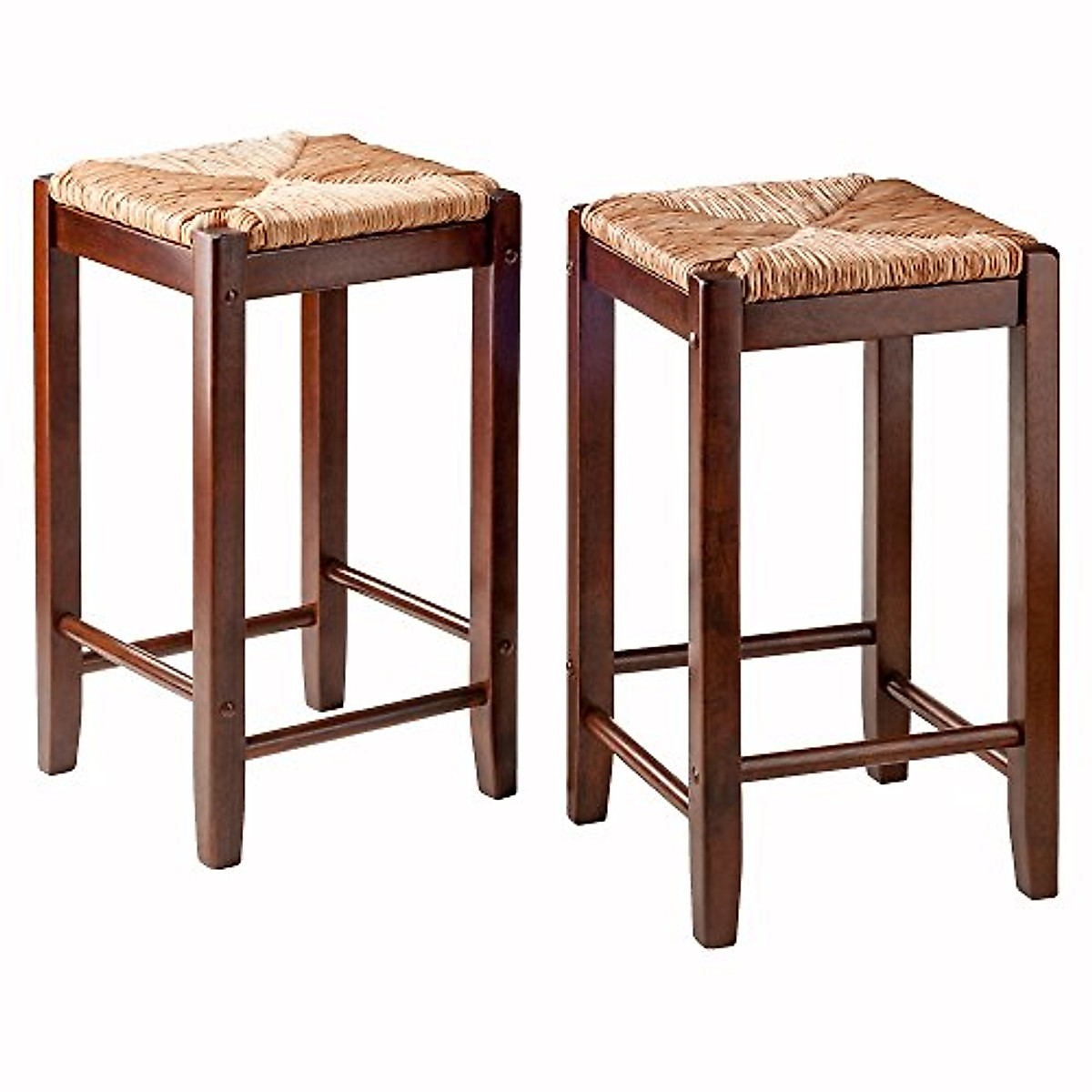 Winsome 2 Piece Bar Stools Rush Seat Kaden Set, Walnut