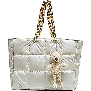 QZUnique Women Shoulder Bags Bread Bear Handbag Underarm Tote Bag Down Large Capacity Tote Handbags