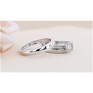 Dazzlingrock Collection White Diamond Halo Illusion Wedding Trio Ring Set For Men & Women (0.10 ctw, Color I-J, Clarity I2-I3) in 925 Sterling Silver, Women size 7 and Men size 10