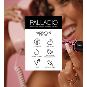 Palladio Hydrating Lip Oil Infused with Hyaluronic Acid, Non-Sticky Formula, Subtle shine with tinted sheer color, liquid lipstick, prevents chapped lips, Vegan & Cruelty-Free | 0.13 Oz. (AS IF!)
