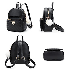 I IHAYNER Women Fashion Backpack Purse 2 PCS Mini Backpack for Women Designer Shoulder Bag Travel bag with Detachable Chain Handbags Black