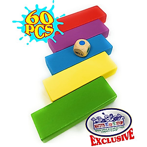 Matty's Mix-Up 60pc Large Colorful Wooden Tumble Tower Deluxe Stacking Game with Storage Bag