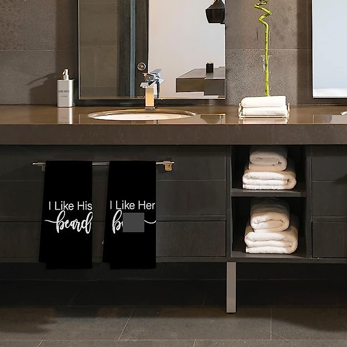 Voatok I Like His Beard I Like Her Bxxt Minimalist Black Bath Towel, Couples Gifts Set of 2 Decorative Towels,Funny Gifts for Husband Wife Boyfriend Girlfriend Newlyweds