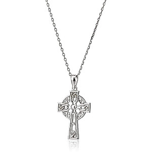 Biddy Murphy Irish Celtic Cross Pendant Necklace for Women, 925 Sterling Silver, Ornate Traditional Irish Jewelry, Small 7/8", 18" Length Crafted in Co. Dublin, Ireland
