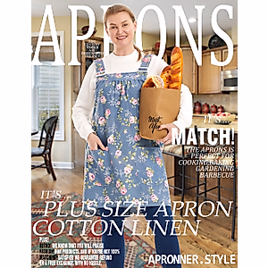 APRONNER No Ties Plus Size Aprons for Women with Pockets Cotton Linen Baking Kitchen Cooking Rose Flower