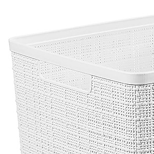 Curver Set of 4 Jute Large Decorative Plastic Organization and Storage Baskets Perfect Bins for Home Office, Closet Shelves, Kitchen Pantry and All Bedroom Essentials, White, 4