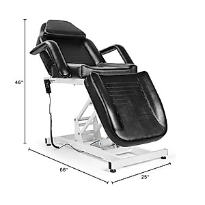 Salonsunny Electtric Salon Beauty Bed Chair Black Round Base Hydraulic Pump All Purpose Styling Chair Barbering Reclining Spa Massage Equipment