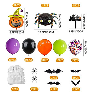 Halloween Party Decorations Happy Halloween Banner Foil Balloon Fringe Curtain Cake Topper Spider Web and 3D Bat, Halloween Party Favors Supplies