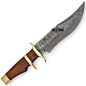 BOW-9904 Handmade Damascus Steel Fixed Blade Hunting Knife Rose wood Handle with Sheat