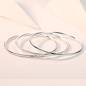 Sterling Silver Bangle Bracelets for Women,Fashion Jewelry Simple Adjustable 925 Silver Cuff Bangles for Women Mom Wife Valentine Mothers Day Gift