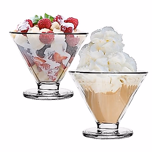 Beautyflier Small Glass Dessert Cups Trifle Bowl Set Of 2, Clear 6oz Dessert Bowls Elegant Ice Cream Bowls Set Trifle Bowl Glass for Sundae, Fruit, Salad, Snack, Cocktail, Pudding (6OZ, 2PACK)