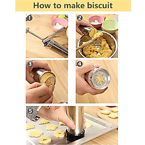 Cookie Press Maker Kit for DIY Biscuit Maker and Decoration with 8 Stainless Steel Cookie discs and 8 nozzles (Stainless Steel)