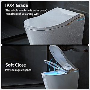 One Piece Elongated Smart Toilet Bidet with Auto Open & Close, Auto Flush, Foot Sensor Flush, LED Temperature Display, Heated Seat and Integrated Multi Function Remote Control