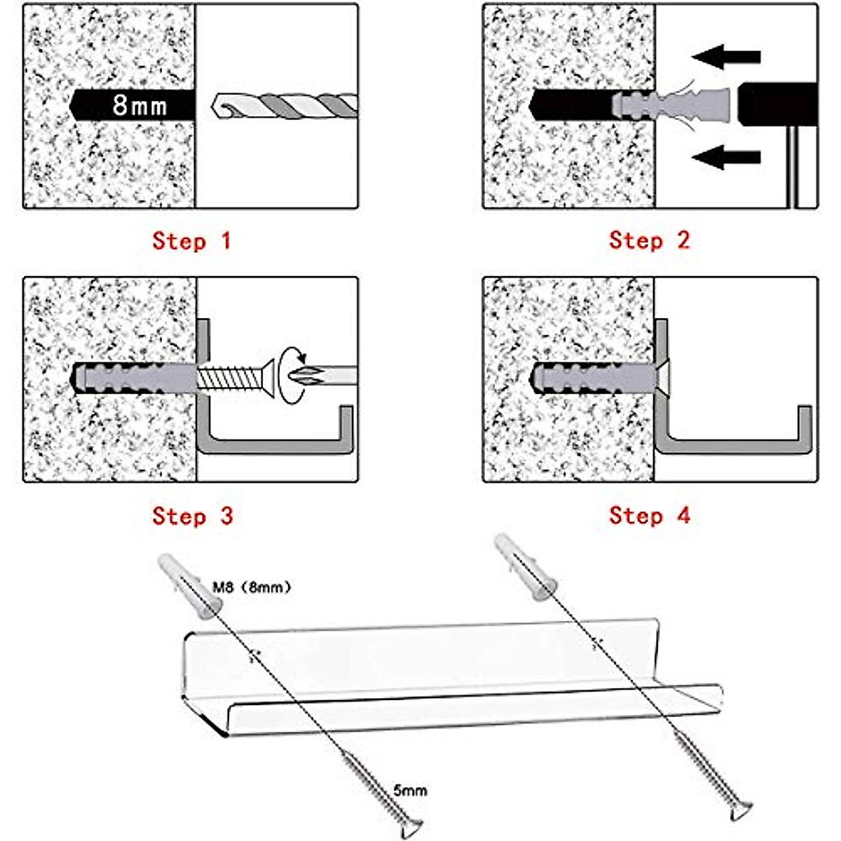 Cerpourt Acrylic Floating Wall Ledge Shelf, Wall Mounted Nursery Kids Bookshelf, Invisible Spice Rack, Clear Bathroom Storage Shelves Display,Acrylic 15" Invisible Bookshelf, Set of 4