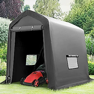 PEAKTOP OUTDOOR 6X8ft Heavy Duty Storage Shelter with 2 Roll-Up Side Windows，Waterproof and UV Resistant Outdoor Tent Tarp Sheds for Bike, Motorcycle, Garden Tools，Gray