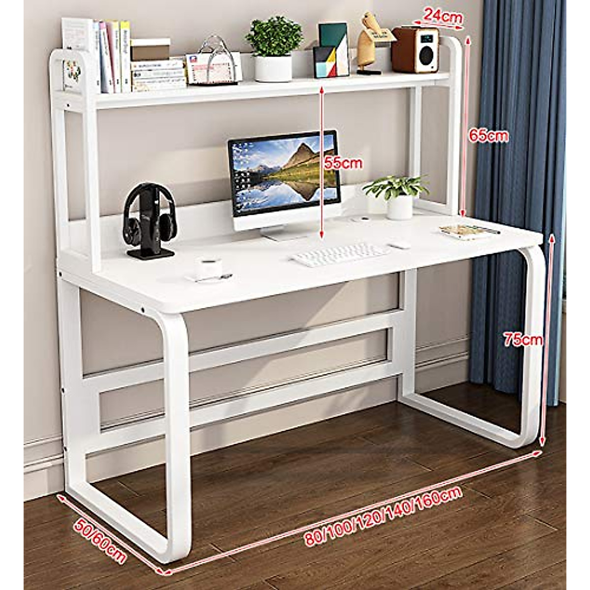 47inch Computer Desk with Hutch and Bookshelf,Modern Writing Table Gaming Desk with Space Saving Design,Large Home Office Workstationwith Desk