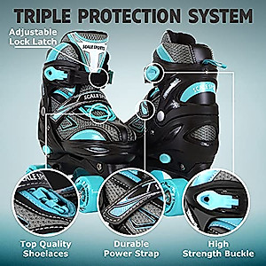 Scale Sports Adjustable Roller Skates for Kids Teen and Ladies Small Size Turquoise