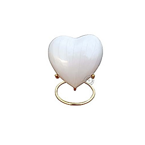 White Cremation Urn for Ashes Keepsake Heart Urn with Black Box and Brass Stand Mini urn for Your Loved one Adult & Funeral Burial for Adults and Infants