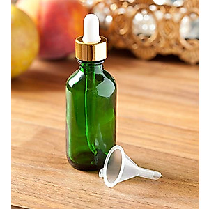 JUVITUS 2 oz / 60 ml Green Glass Boston Round Bottle Luxury Gold Metal Dropper (12 Pack) + Funnel