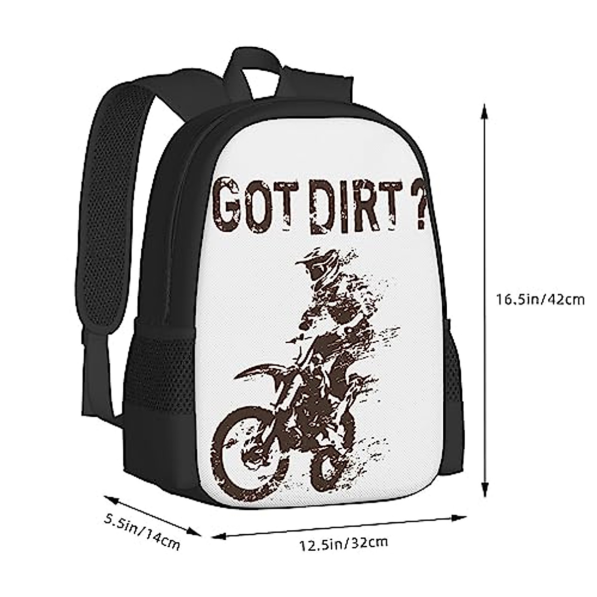 WZOMT Boys Motocross School Backpack Funny Got Dirt Bike Fly Racing Vintage White Bookbag Fashion Laptop Bags Water Resistant Daypack Rucksack for Travel Hiking Kids Men Women 17" Knapsack