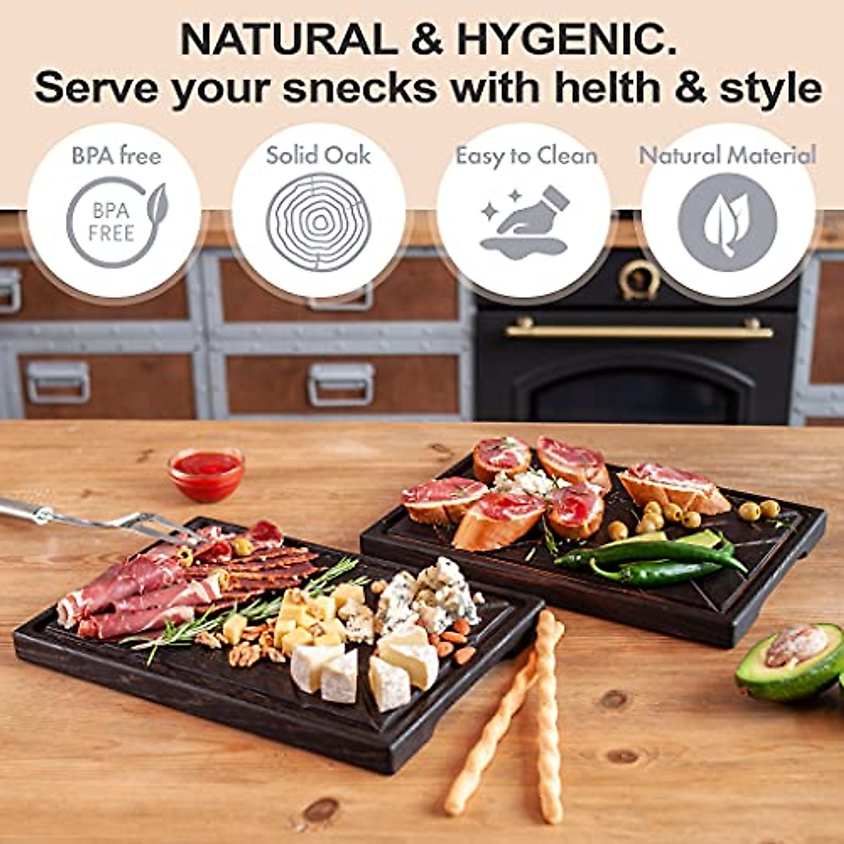 Wooden Steak Board Solid Oak Serving Barbecue Platter Natural Thick Cutting Plate Durable & Quality (Large)