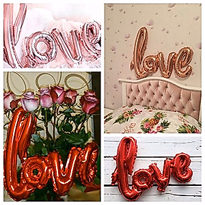 WULEEUPER Love Balloon Banner 42.5 Inches Handwriting Letter Giant Celebration Balloon Romantic Wedding Bridal Shower Anniversary Engagement Party Decoration (Red)