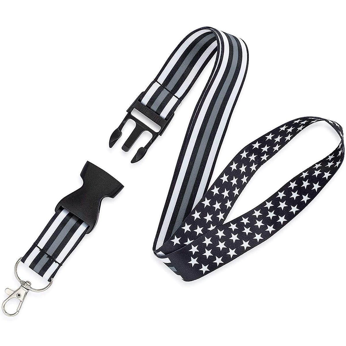 Great 1 Thin Grey-Gray Line American Flag Office Lanyard - Badge and ID Holder