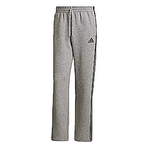 adidas Men's Essentials Fleece Open Hem 3-Stripes Pants, Medium Grey Heather, Small
