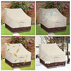 Simpelg Outdoor Chair Covers, Patio Furniture Covers Waterproof, 600D Heavy Duty Oxford Cloth Chair Covers for Outdoor Furniture, Lounge Deep Seat Cover/Lawn Outdoor Covers (2 Pack-Beige/Brown-Small)