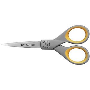 Westcott 13525 5-Inch Pointed Titanium-Bonded Crafting Scissors with Soft Handles, Gray/Yellow