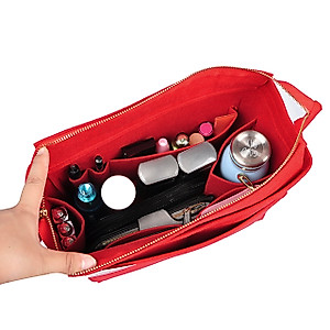 Vercord Felt Zipper Handbag Tote Purse Duffel Backpack Organizer Insert Red Medium
