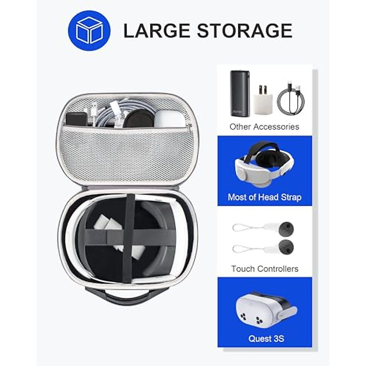DEVASO Hard Carrying Case for Meta Quest 3S, Quest 3, Vision Pro, Large Capacity Travel Case for Oculus Quest 3S VR Headset and Other Accessories, Suitable for Travel and Home Storage