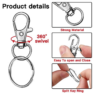 DIYDEC 360pcs Keychain Kit Silver Metal Keychain Clips Hooks with Key Rings Lobster Claw Clasps Keychain Accessories for Lanyard Bracelets Making Crafts