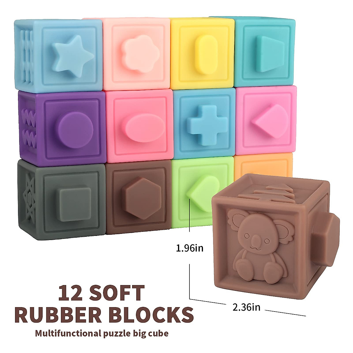 MORNSUNO Baby Blocks 6 to 12 Months,Soft Building Blocks for Babies 6 Months and up, Stacking Teething & Squeezing Toys for Infants Toddlers, Cube Blocks with Numbers Animals Fruits Textures
