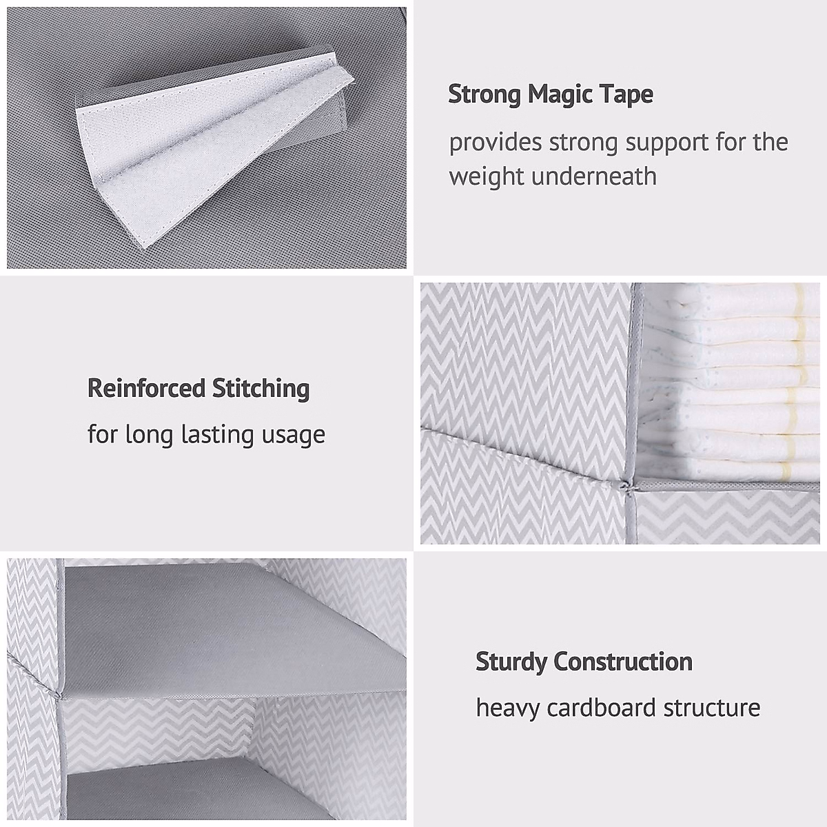 Minnebaby 42-Piece Nursery Organizer Storage Closet Set, Chevron Pattern, Grey