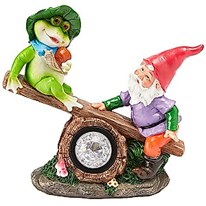 pearlstar Garden Gnomes Statue, Gnomes Decorations for Yard, Gnomes and Frog Play on Seesaw Solar Garden Sculptures & Statues with Lights Gnome Decor for Patio Lawn Porch Garden Decor Gift