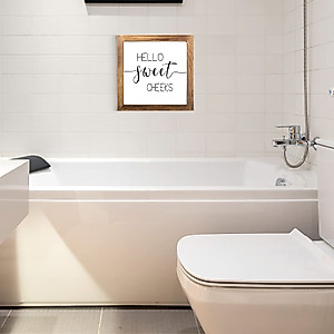 Hello Sweet Cheeks Sign - Farmhouse Bathroom Decor Sign, Cute Guest Bathroom Wall Art Home Accent, Rustic Farmhouse Decor for Home, Modern Farmhouse Sign for Bathroom Toilet Decoration 12 Inch