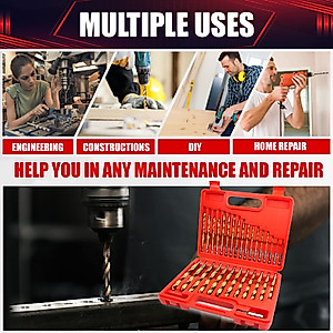 wesleydrill 30 Pcs Impact Twist Drill Bit Set，1/16"-1/2" Hex Shank Hss Titanium Drill Bits，Fit for Metal/Wood/Plastic Sink