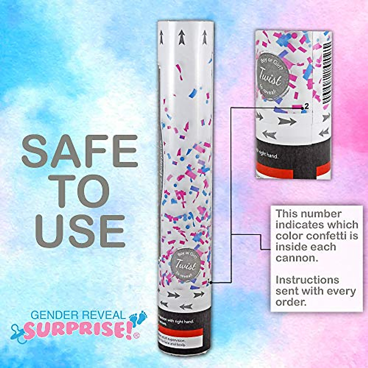 Gender Reveal Surprise Powder Cannons Bundle, 16 Inch, Non-Toxic, 4 Pink Powder Dispensers Plus 8 Free Gender Reveal Party Balloons Decorations